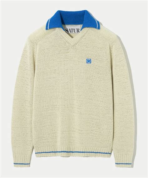 Satur세터 실시간 인기 스타일 로잔 브이 넥 칼라 니트 카놀리 크림 온더룩