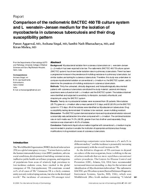 Pdf Comparison Of The Radiometric Bactec 460 Tb Culture System And