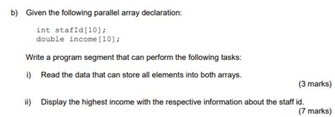 Solved B Given The Following Parallel Array Declaration