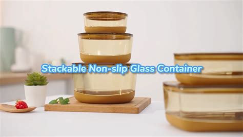 Linuo Glassware Kitchen Lunch Box Stackable Non Slip Glass Meal Prep Food Storage Containers
