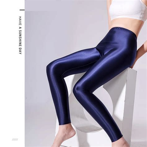 Glossy Shiny Plus Size Leggings Womens Ice Silk Fitness Leggings