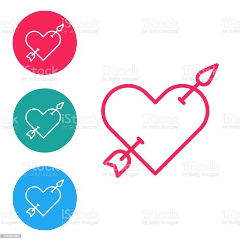 흰색 배경에 격리 된 하트와 화살표 아이콘이있는 빨간색 선 Amour 기호 사랑 기호 발렌타인 기호 원 버튼에 아이콘을 설정합니다 벡터 개념에 대한 스톡 벡터 아트 및 기타
