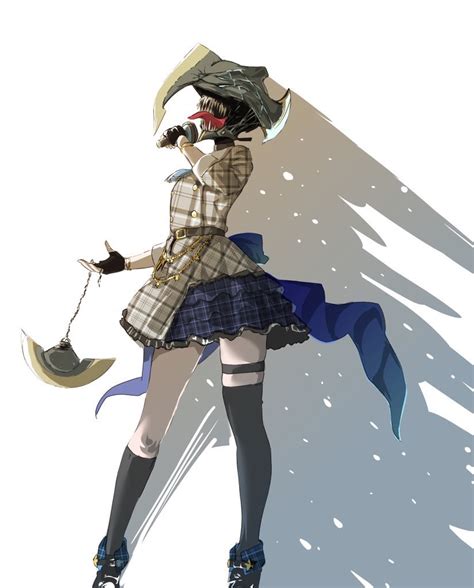 Safebooru 1girl Asymmetrical Legwear Axe Belt Black Footwear Blue