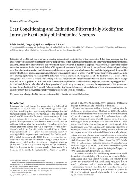 Pdf Fear Conditioning And Extinction Differentially Modify The Intrinsic Excitability Of