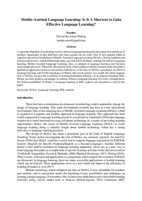 Pdf Mobile Assisted Language Learning Is It A Shortcut To Gain Effective Language Learning