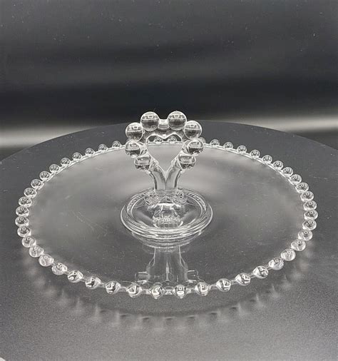 Vintage Imperial Glass Candlewick Glass Mint Tray With Heart Handle At