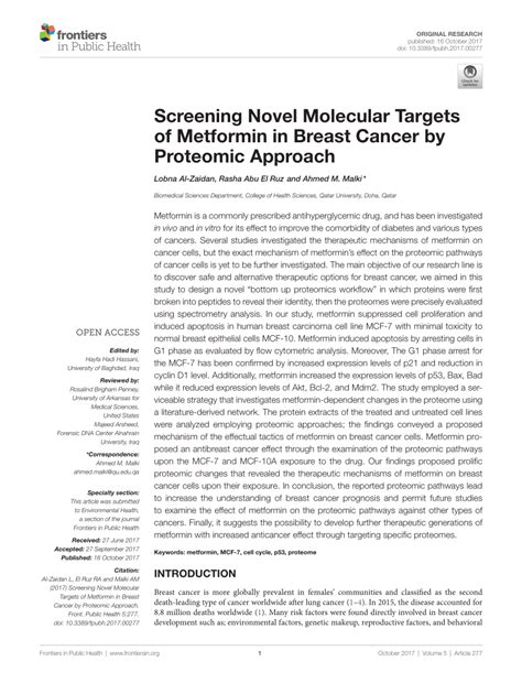 PDF Screening Novel Molecular Targets Of Metformin In Breast Cancer By Proteomic Approach