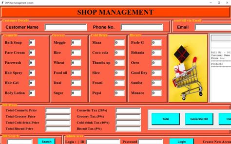 python program to shop management system using python tkinter kashipara