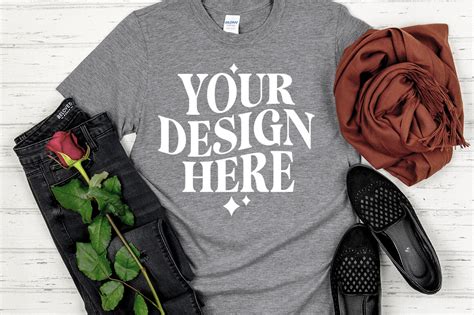 Gildan 64000 Mockup Graphite Heather Graphic By Mockcity · Creative Fabrica