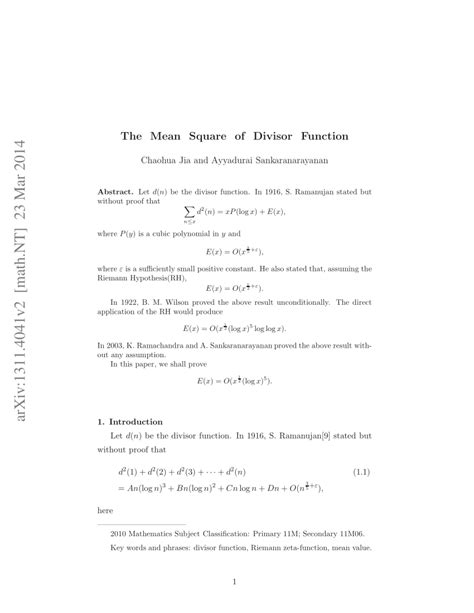 Pdf The Mean Square Of Divisor Function