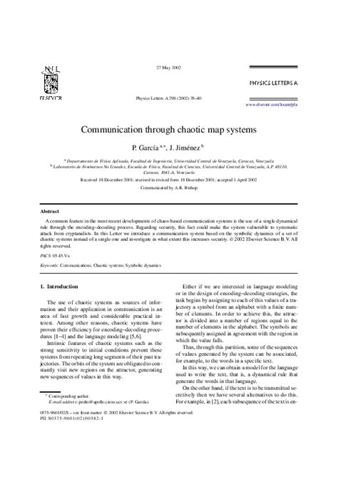 Pdf Communication Through Chaotic Map Systems