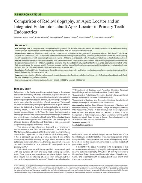 Pdf Comparison Of Radiovisiography An Apex Locator And An Integrated Endomotor Inbuilt Apex
