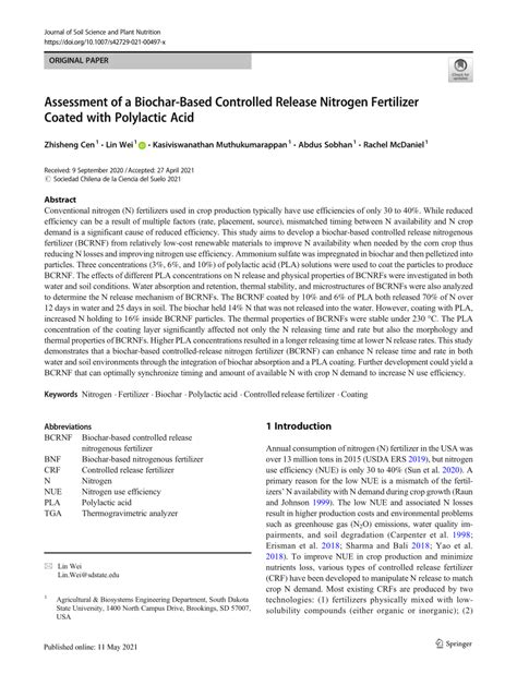 Pdf Assessment Of A Biochar Based Controlled Release Nitrogen