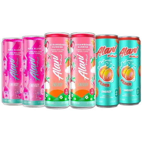 Alani Nu Energy Drinks Strawberry Sunrise, Pink Slush, Juicy Peach Flavors Variety Pack Sugar ...