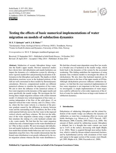 Pdf Testing The Effects Of Basic Numerical Implementations Of Water Migration On Models Of