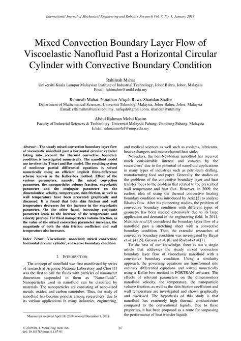 Pdf Mixed Convection Boundary Layer Flow Of Viscoelastic Nanofluid Past A Horizontal Circular