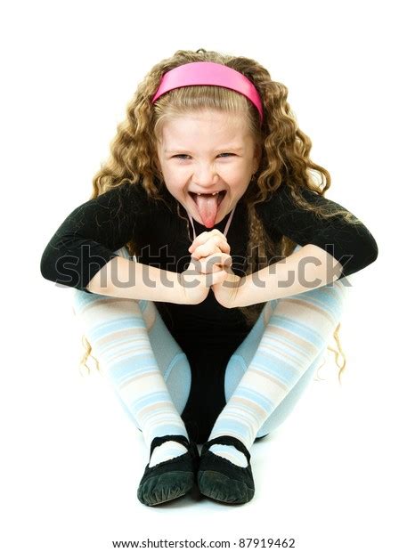 Cute Girl Sitting Showing Her Tongue Foto De Stock 87919462 Shutterstock
