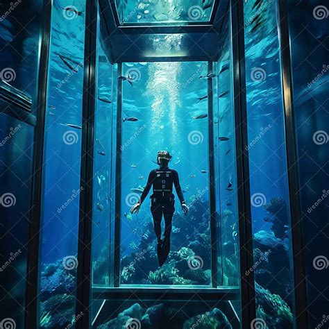 6 1 Person In A Glass Elevator Underwater A Breathtaki Stock