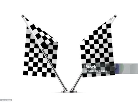 흑인과 백인이 교차 한 경주 깃발 시작과 끝을 위해 금속 기둥에 3d 체크 무늬 깃발 스포츠 레이스에 대한 스톡 벡터 아트 및