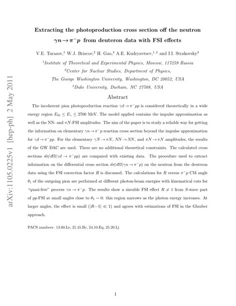 Pdf Extracting The Photoproduction Cross Sections Off The Neutron Via The γn→ π − P