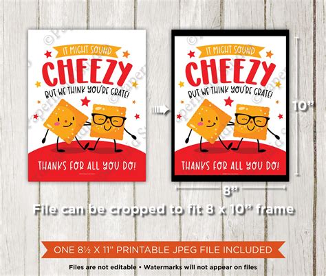 Teacher Appreciation Printable Cheese Cracker Sign Employee