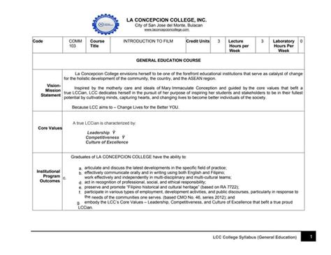 Comm 103 Introduction To Film Syllabus Docx