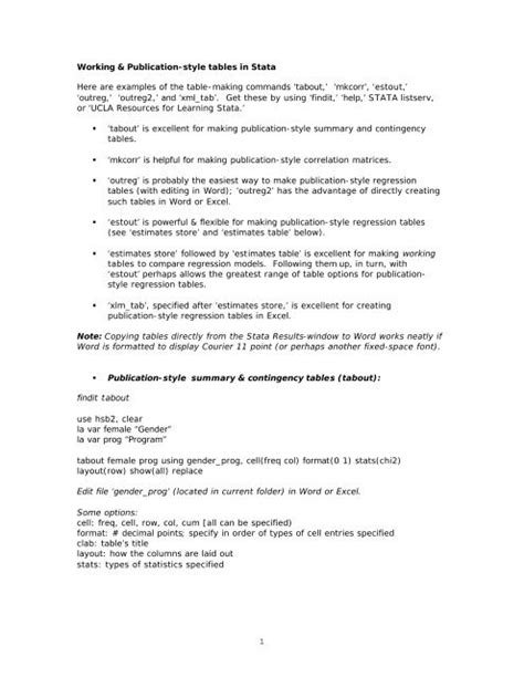 making working and publication tables in stata