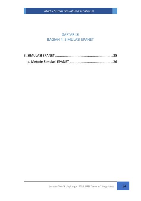 Modul Ipam Isian Hasil Simulasi Epanet Daftar Isi Bagian 4 Simulasi