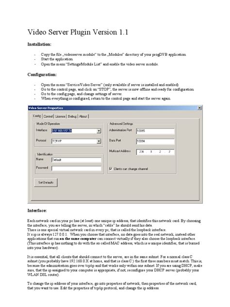Video Server Plugin Version 11 Installation Pdf Ip Address
