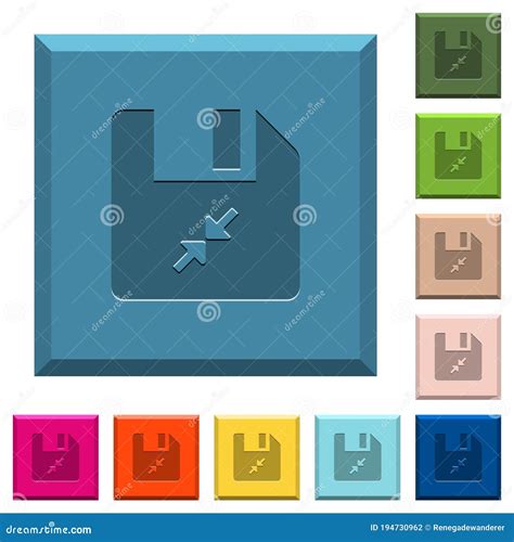 compress file engraved icons on edged square buttons stock vector