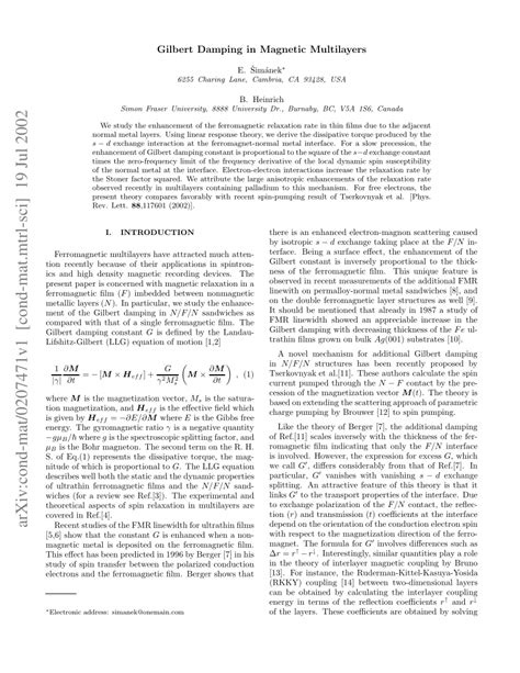 Pdf Gilbert Damping In Magnetic Multilayers
