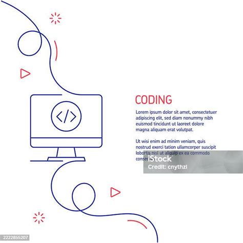 코딩 아이콘의 연속 선 그리기 손으로 그린 기호 벡터 그림입니다 얇은 파란색과 빨간색 선이 있는 미니멀한 디자인 연속성에 대한