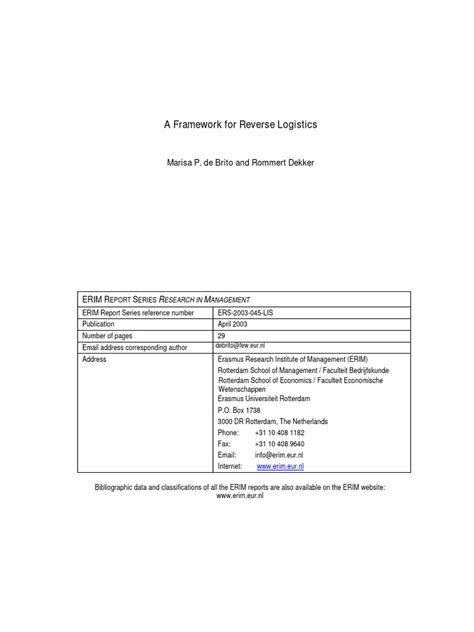 A Framework To Reverse Logistics Pdf Logistics Recycling