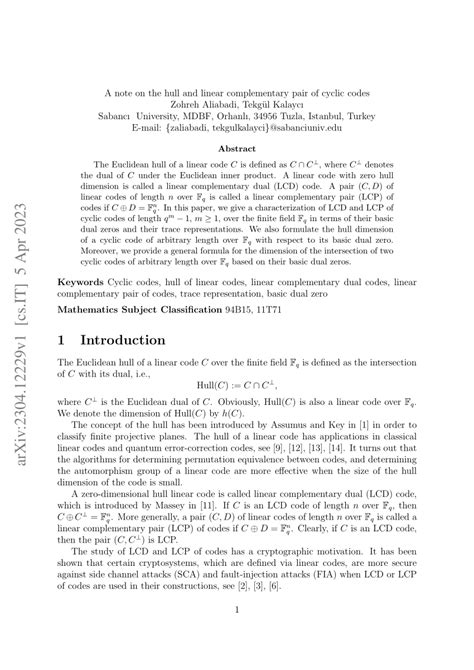 Pdf A Note On The Hull And Linear Complementary Pair Of Cyclic Codes