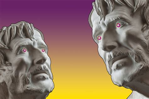 팝 아트 스타일로 인간의 얼굴의 석고 골동품 조각 콜라주 고대 동상 머리와 현대 창조적 인 개념 이미지 진 문화 현대 미술