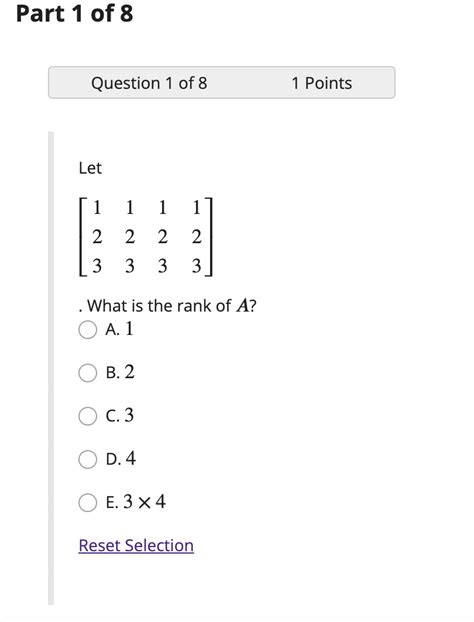 solved let ⎣⎡123123123123⎦⎤ what is the rank of a a 1