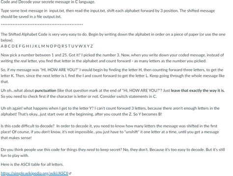 solved code and decode your secrete message in c language