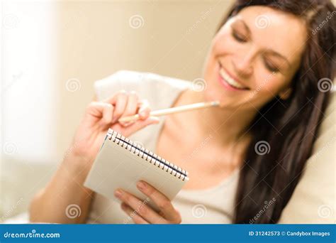 Woman Writing To Notebook Stock Image Image Of Thinking