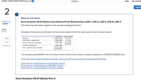 Solved Excel Data Analytics Case 2 I Saved Help Save And Exit