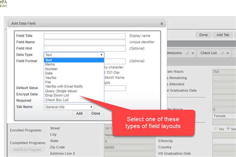 adding drop down fields prestige software