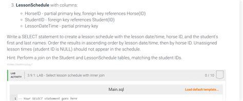 Solved 39 Lab Select Lesson Schedule With Inner Join The