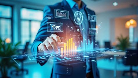 Interactive Financial Data Analysis With Charts Holographic Data Visualization Futuristic