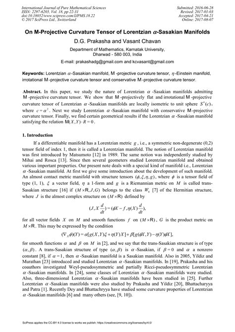 Pdf On M Projective Curvature Tensor Of Lorentzian α Sasakian Manifolds