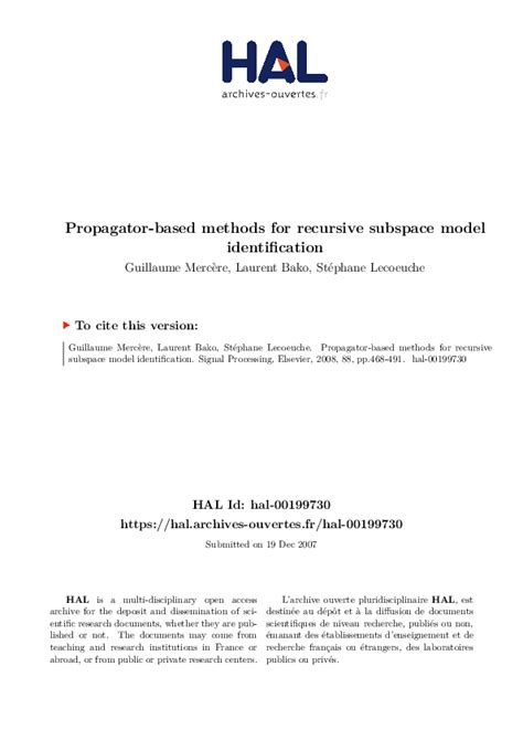 Pdf Propagator Based Methods For Recursive Subspace Model Identification
