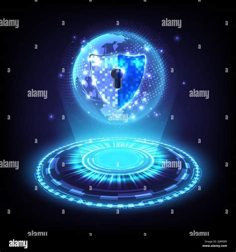 Abstract Holographic Background Futuristic Glowing Hud Of Hologram Padlock With Keyhole Shield