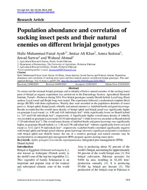 Pdf Population Abundance And Correlation Of Sucking Insect Pests And Their Natural Enemies On