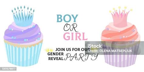 Vetores De Gênero Revela Convite De Festa Menino Ou Menina Com Cupcakes