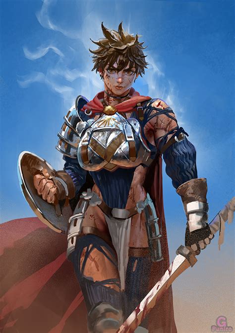 G Puniro Original Commentary 1girl Armor Black Hair Black