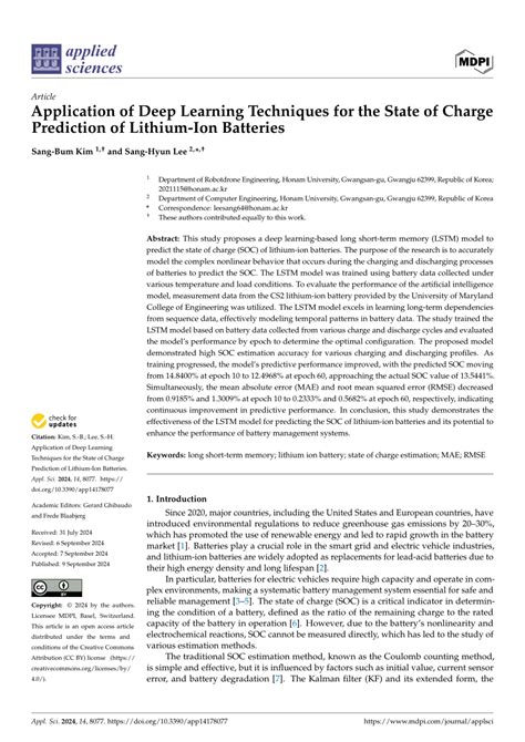 Pdf Application Of Deep Learning Techniques For The State Of Charge