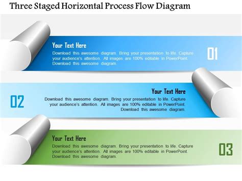 1214 Three Staged Horizontal Process Flow Diagram Powerpoint Template